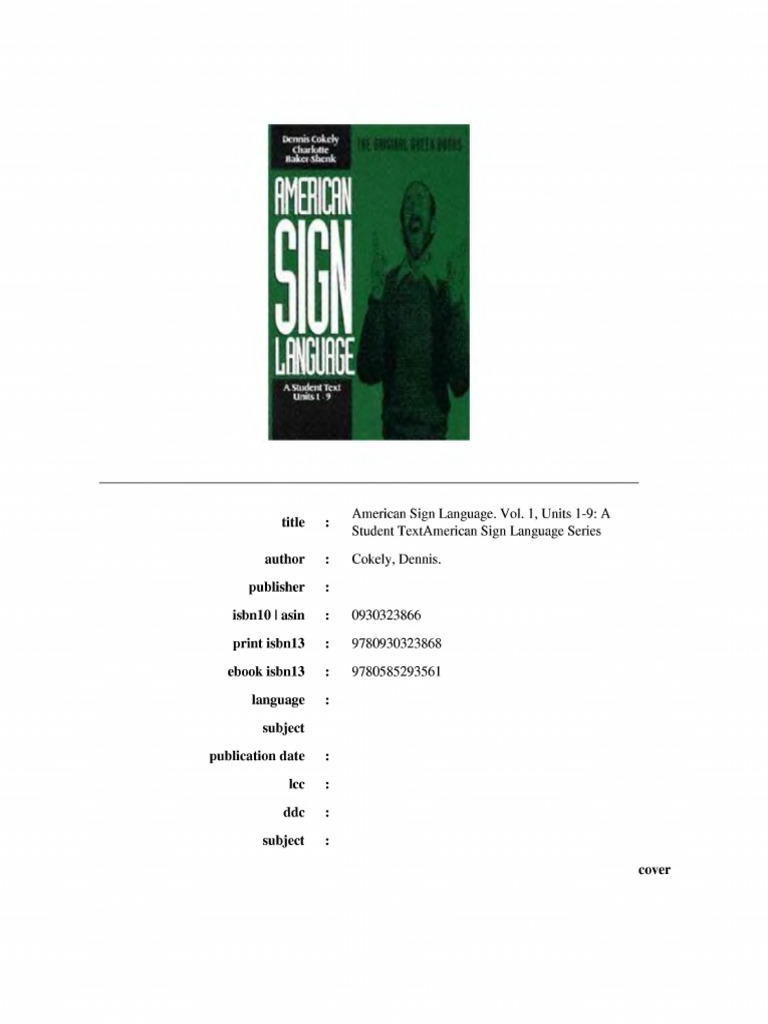 American Sign Language A Student Text Cokely Baker Shenk | PDF