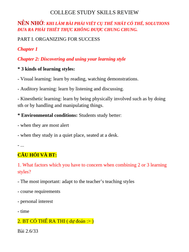 College Study Skills Review | PDF | Learning Styles | Education Theory