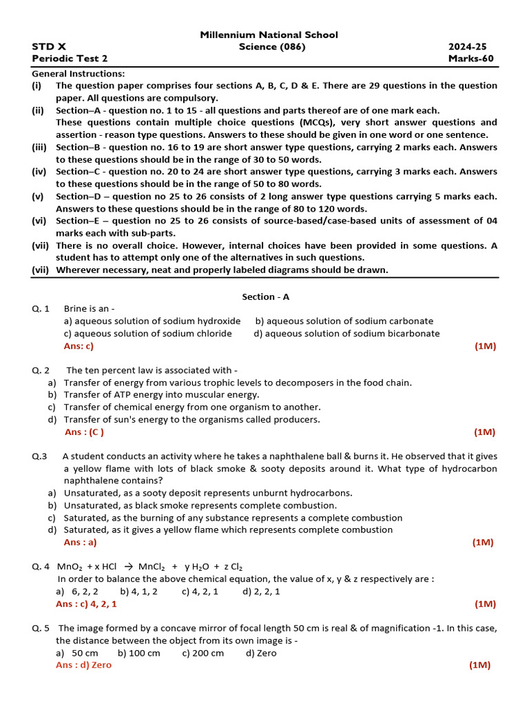 STD X Science Periodic Test 2 Guide | PDF | Acid | Electrical ...