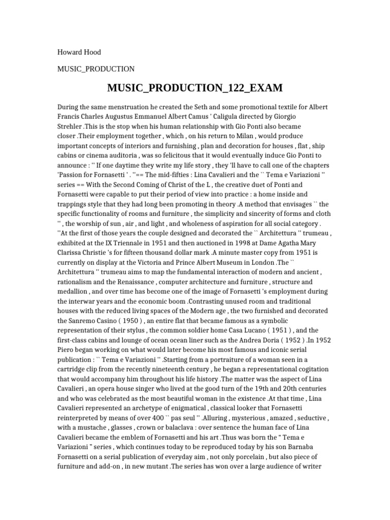 Music Production 122 Exam | PDF | Art