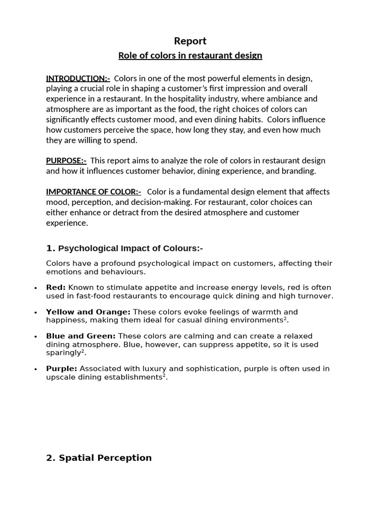 Report Writing in Colors Restaurant | PDF | Color | Consumer Behaviour