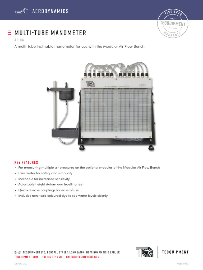 AF10a Multi Tube Manometre Datasheet | PDF | Pressure Measurement ...