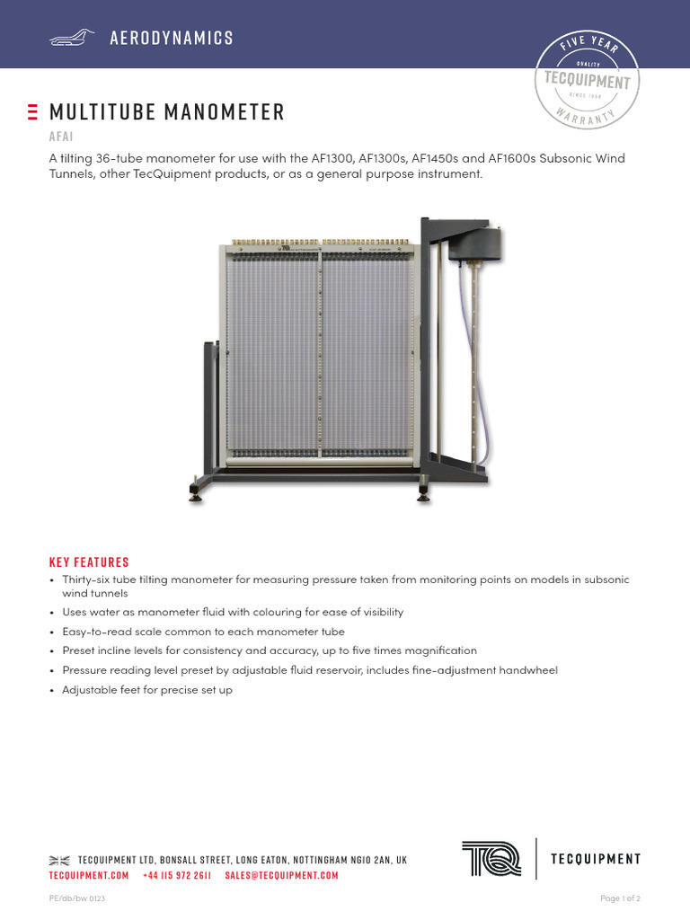 36-Tube Tilting Manometer for Wind Tunnels | PDF | Pressure Measurement ...