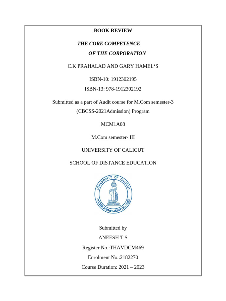 M.Com Book Review: Core Competence | PDF | Business