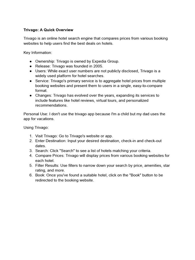 Trivago - A Quick Overview | PDF | Business