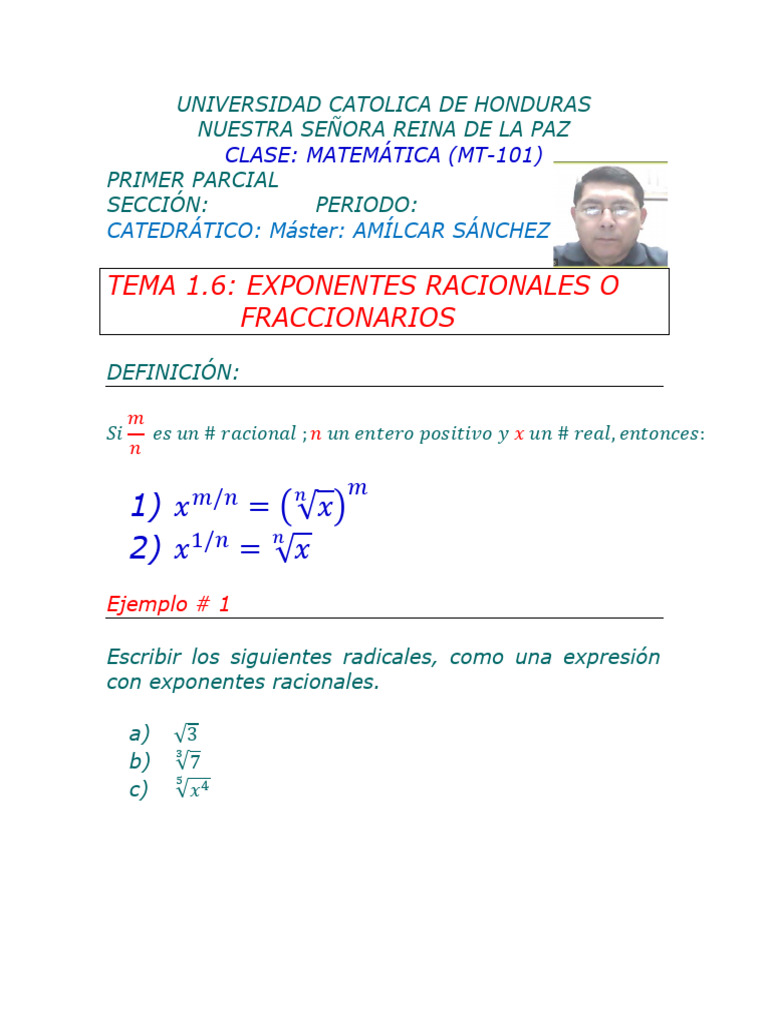 1.6 Exponentes Racionales | PDF