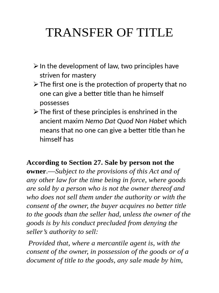 TRANSFER OF TITLE | PDF | Estoppel | Civil Law (Legal System)