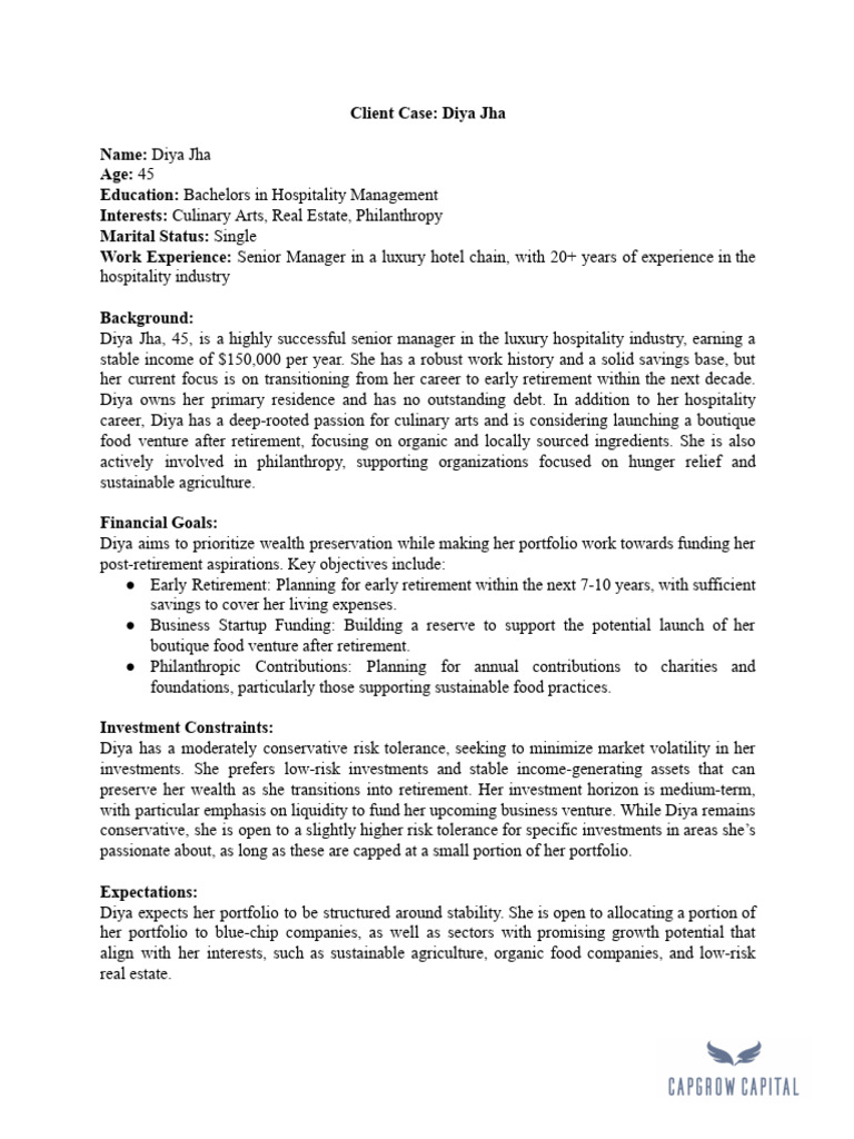 Client Case_Diya Jha | PDF | Investing | Philanthropy