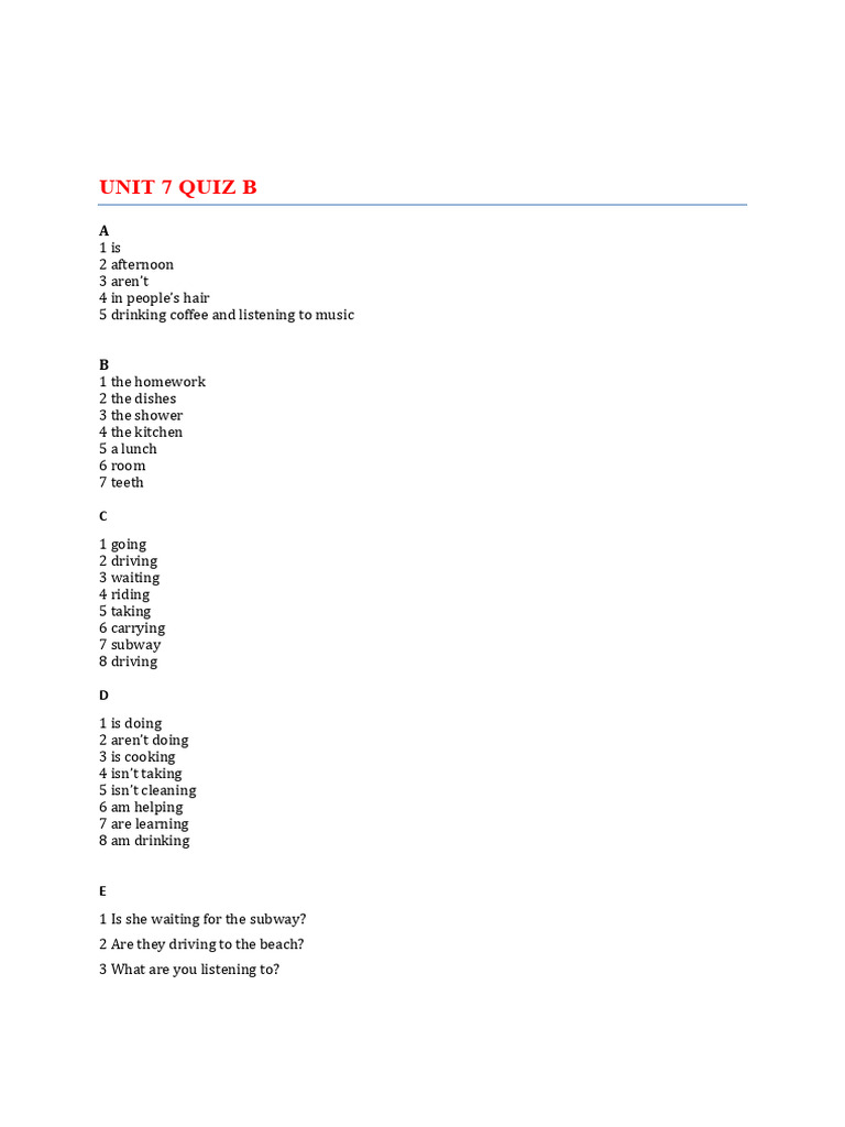 Evolve L1 Unit 7 Quiz B AnswerKey | PDF