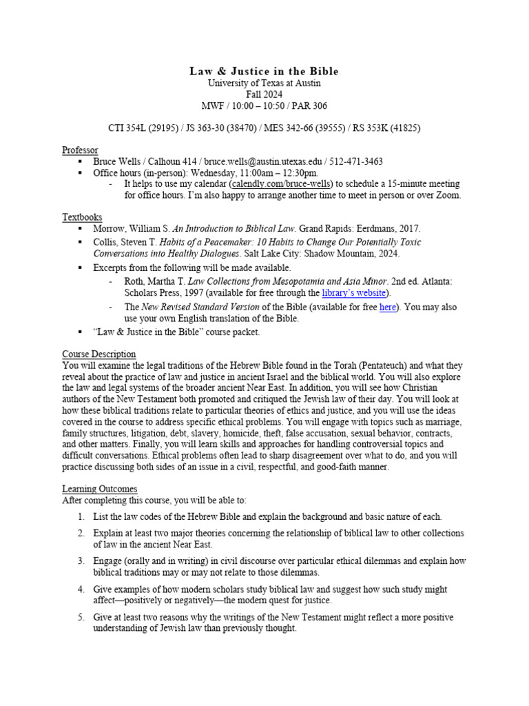 Syllabus Law&Justice in Bible 2024fall | PDF | Bible | New Testament