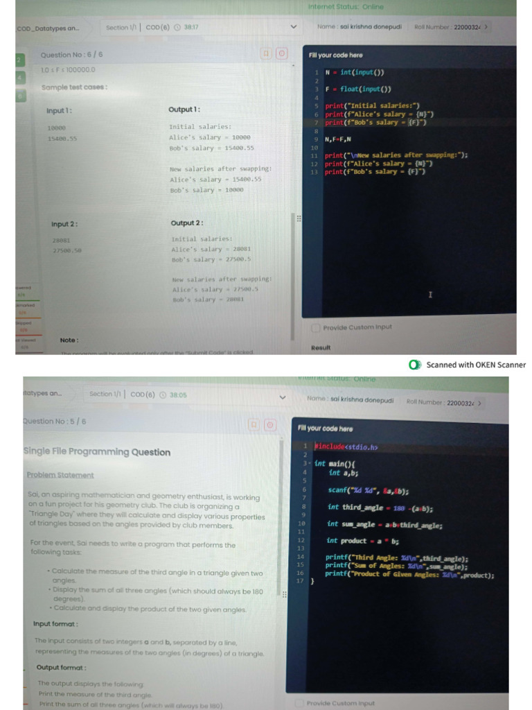 Datatypes and Operators Code 1 | PDF