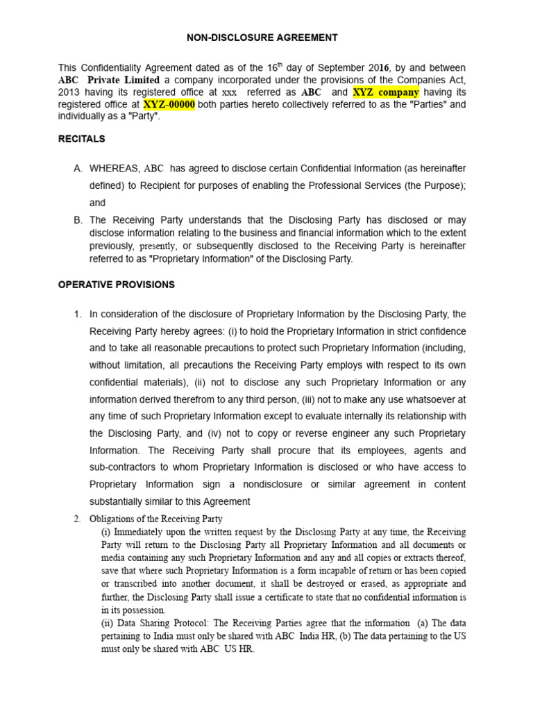 NDA Draft | PDF | Non Disclosure Agreement | Civil Law (Common Law)