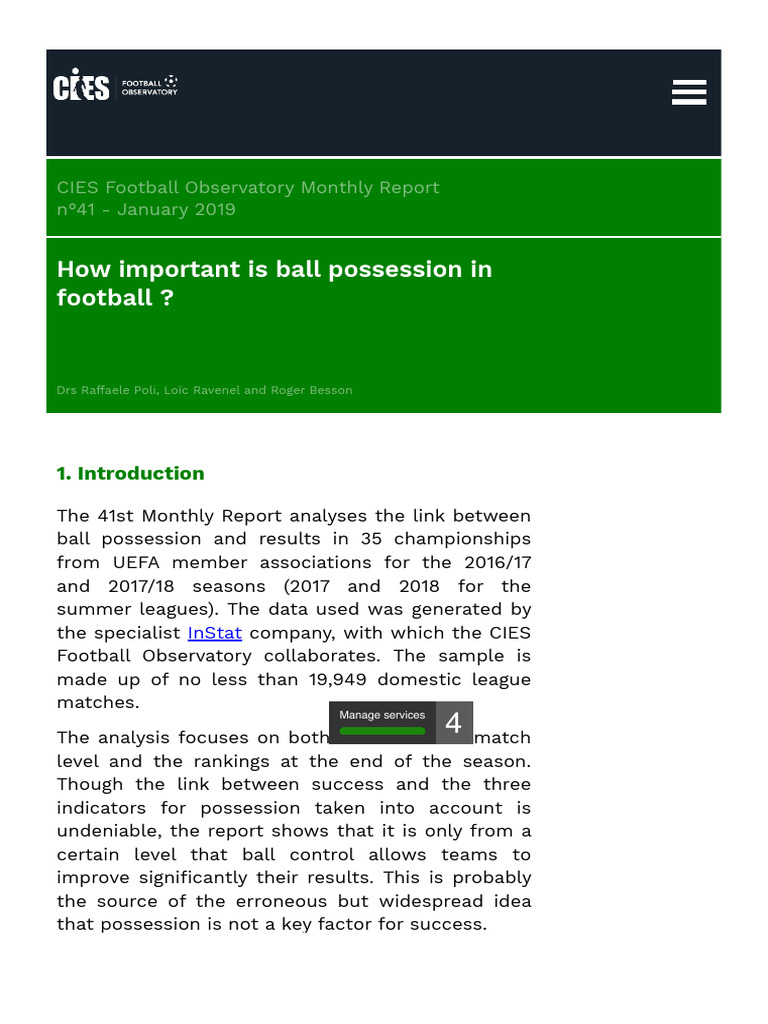 Impact of Ball Possession in Football | PDF