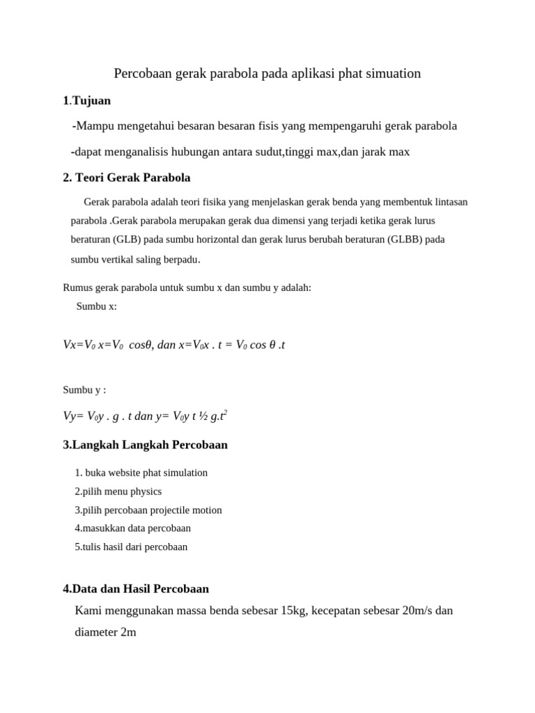 Percobaan Gerak Parabola Pada Aplikasi Phat Simuation | PDF | Metode ...
