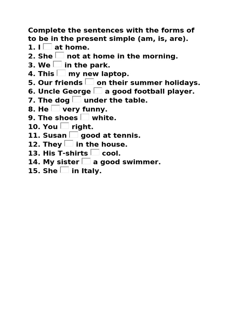 Present Simple Forms of "To Be" Exercises | PDF