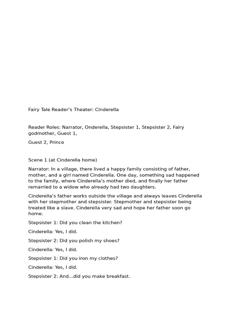 Cinderella dialog & script | PDF | Cinderella | Grimms' Fairy Tales Cinderella dialog & script | PDF | Cinderella | Grimms' Fairy Tales