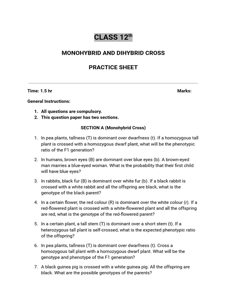 Monohybrid and Dihybride Cross (1) | PDF | Dominance (Genetics) | Genotype