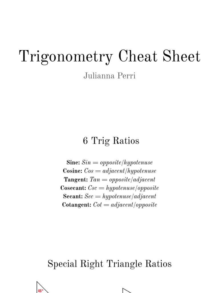 Trigonometry Cheat Sheet | PDF
