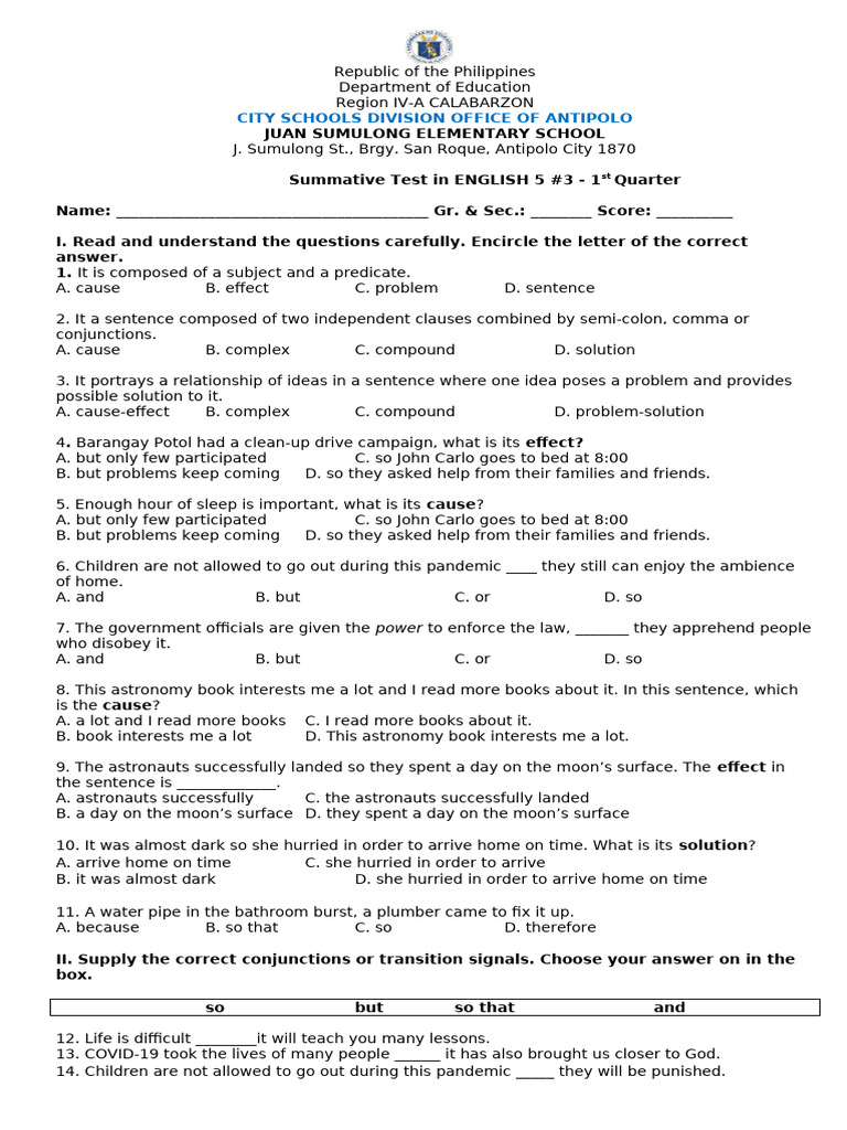Summative Test in ENGLISH #3 | PDF | Linguistics | Grammar
