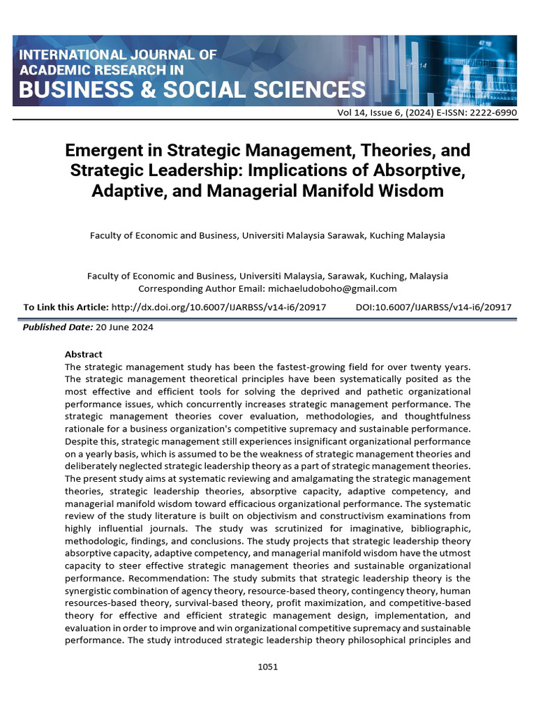 Emergent in Strategic Management, Theories, and Strategic Leadership: Implications of Absorptive ...