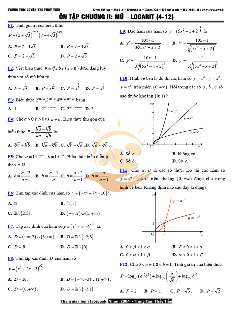 14. ÔN TẬP CHƯƠNG II MŨ-LOGA (4-12) | PDF