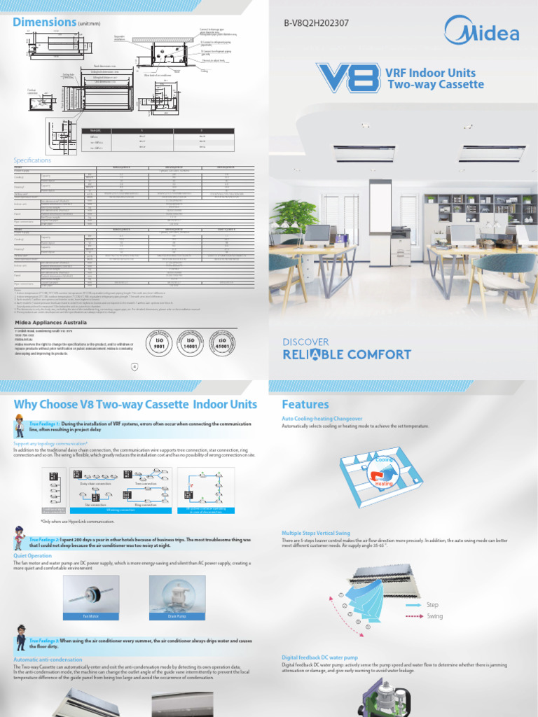 Midea V8 Two-way Cassette Specs | PDF | Air Conditioning | Pipe (Fluid ...