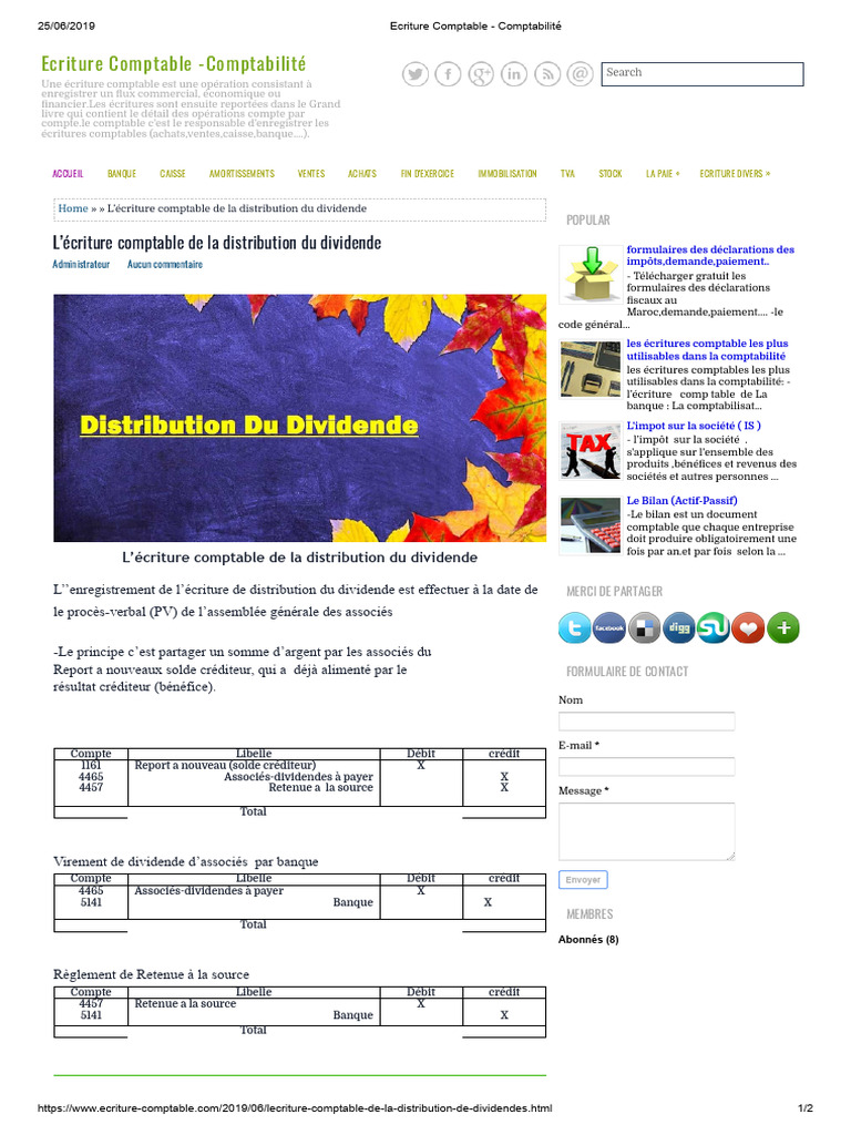Écriture Comptable des Dividendes | PDF | Comptabilité | Bilan comptable