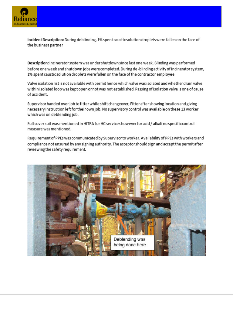 28th & 29th Oct'24 - Spent Caustic Splashed On To Workers Face During ...