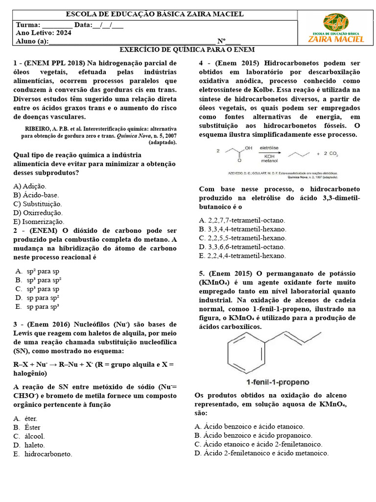 Atividade Enem | PDF | Éster | Química