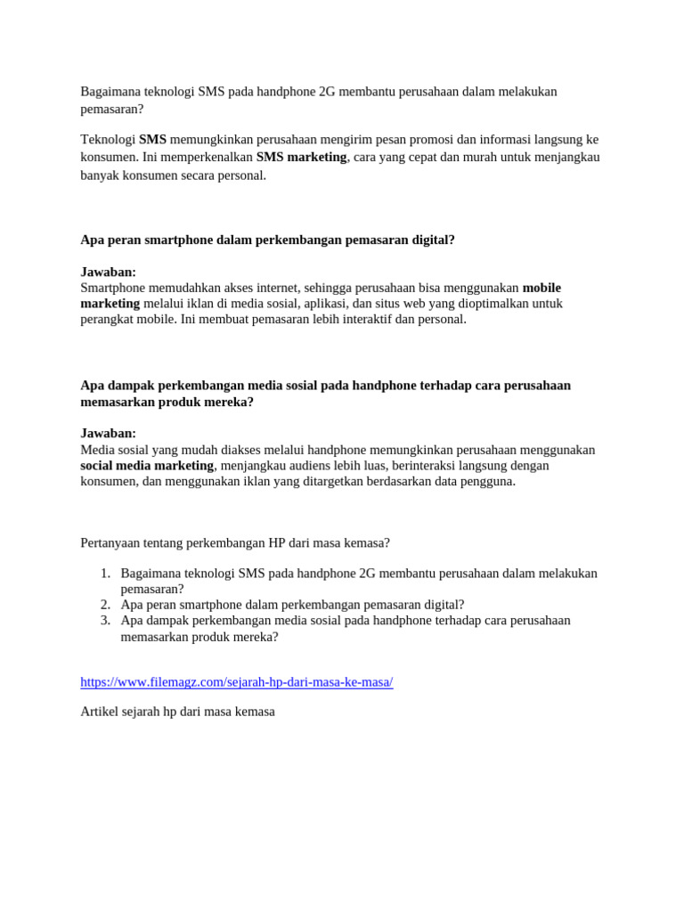 Pertanyaan HP Dari Masa Kemasa | PDF