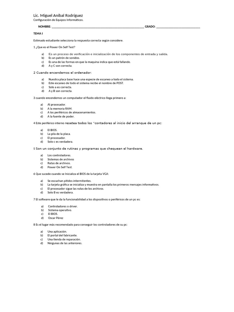 Examen de Configuracion de pc1 | PDF | Bios | Hardware de la computadora