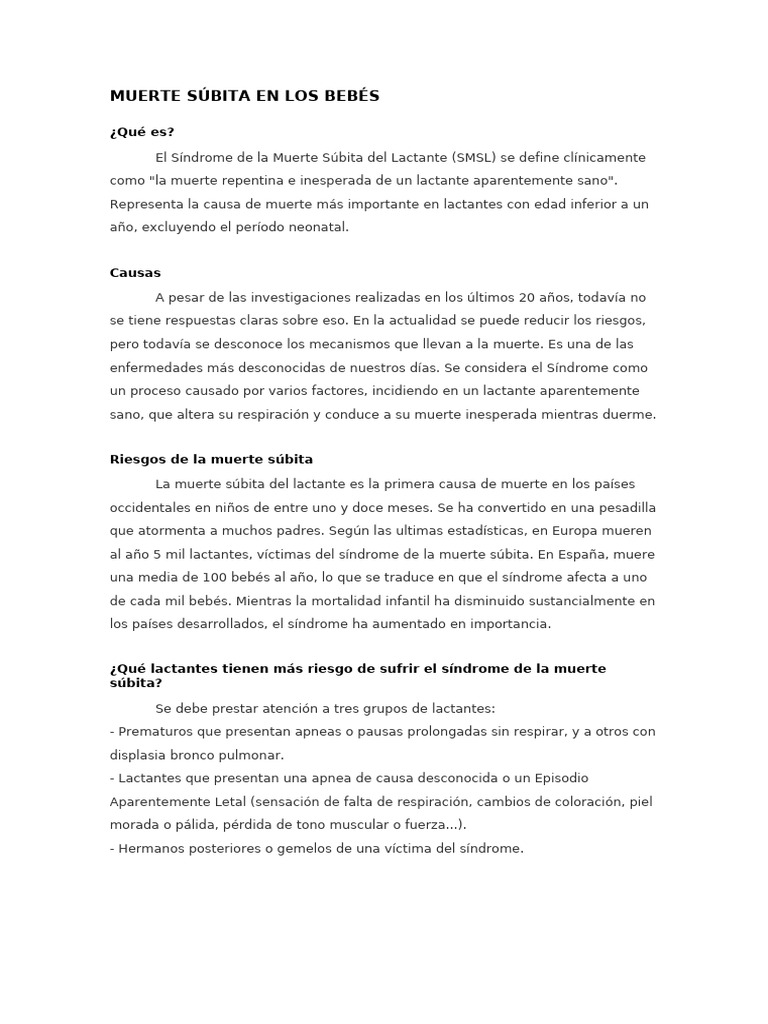 Prevención de la Muerte Súbita en Bebés | PDF | Paro cardíaco ...