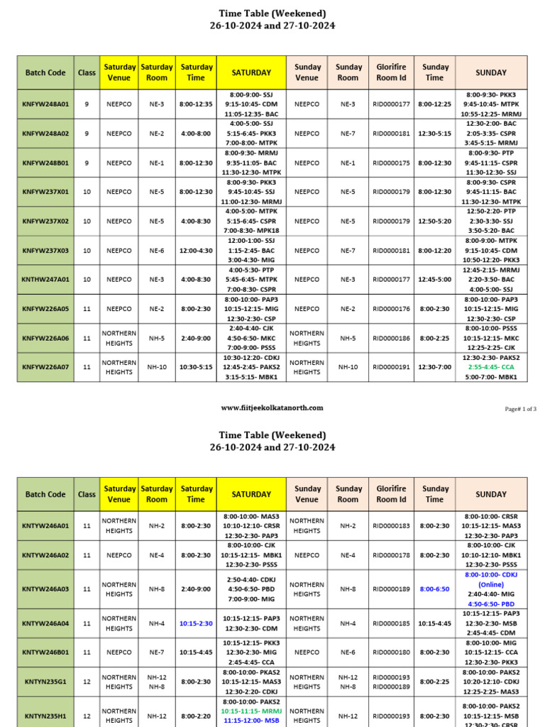 Time-Table - 26 10 24-And-27 10 24 - Weekends | PDF