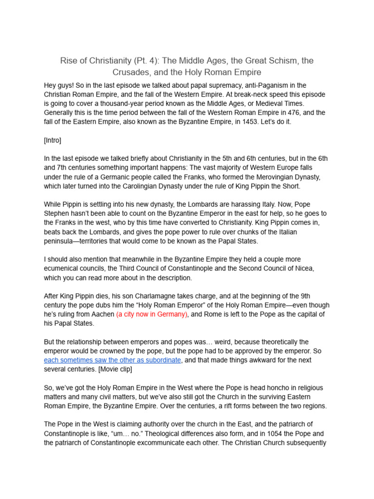 Rise of Christianity (Pt. 4) - The Middle Ages, The Great Schism, The ...