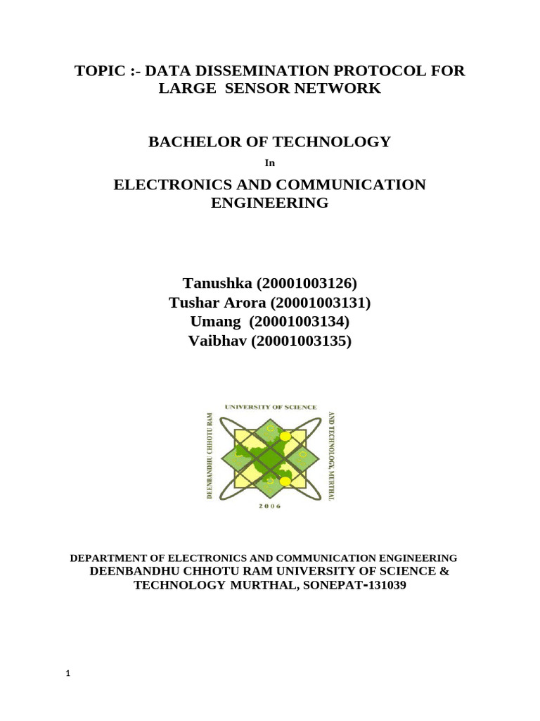 Data Dissemination in Large Sensor Networks | PDF | Wireless Sensor ...