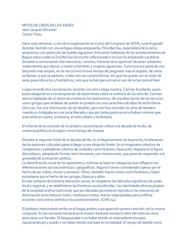 Mitos de Crisis en Los Andes | PDF | Ciencias sociales | Historia