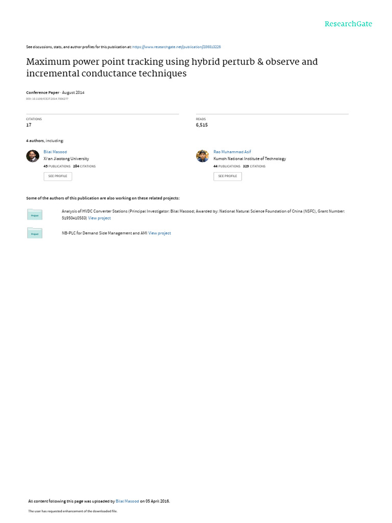 Maximum Power Point Tracking Using Hybrid Perturb & Observe and Incremental Conductance ...