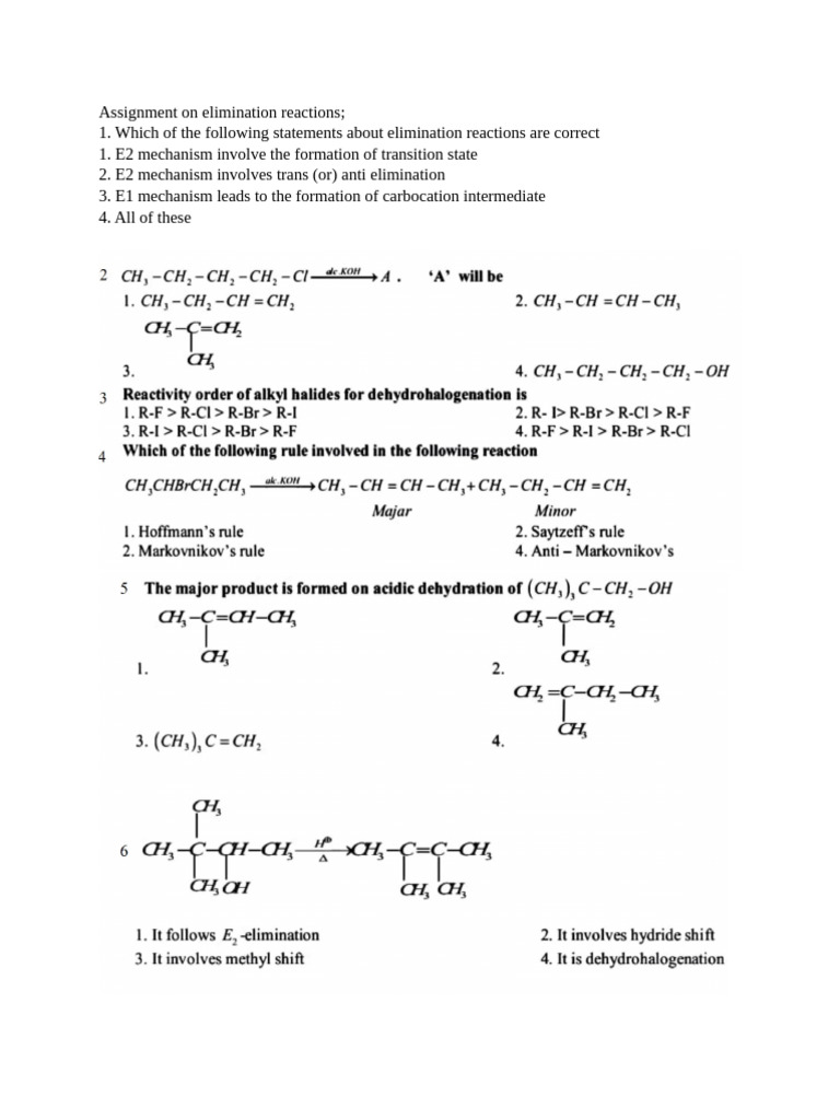 Assignment On Elimination Reactions | PDF