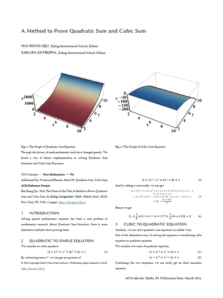 A Method To Prove Quadratic Sum and Cubic Sum | PDF | Mathematics ...