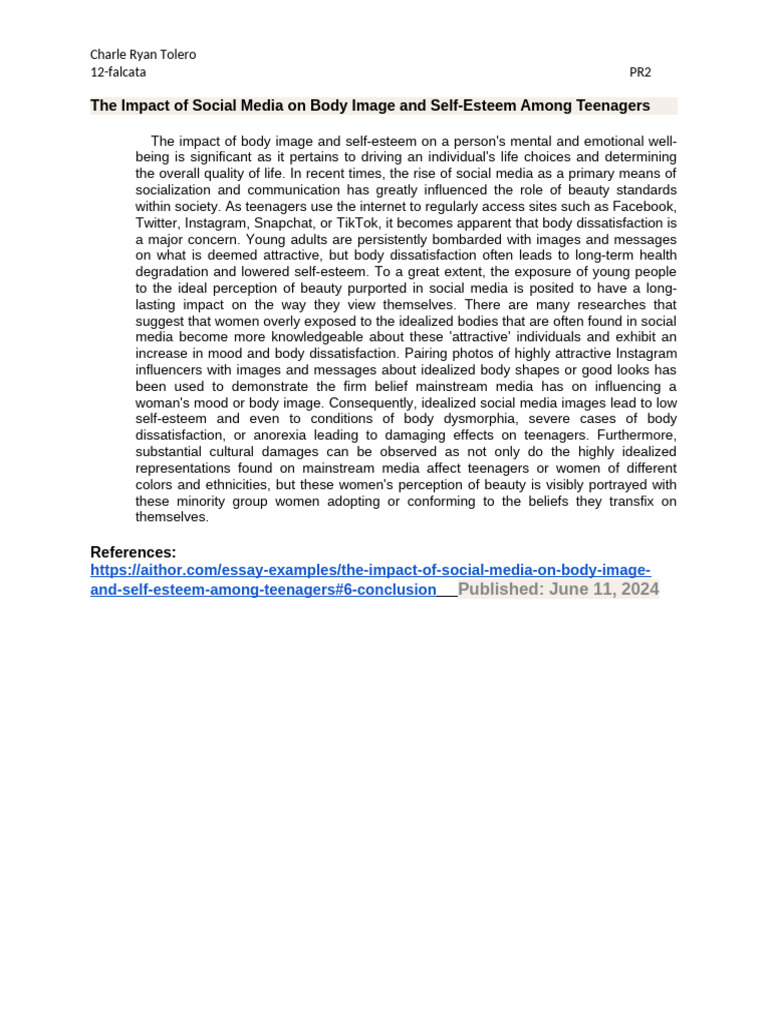 The Impact of Social Media On Body Image and Self | PDF