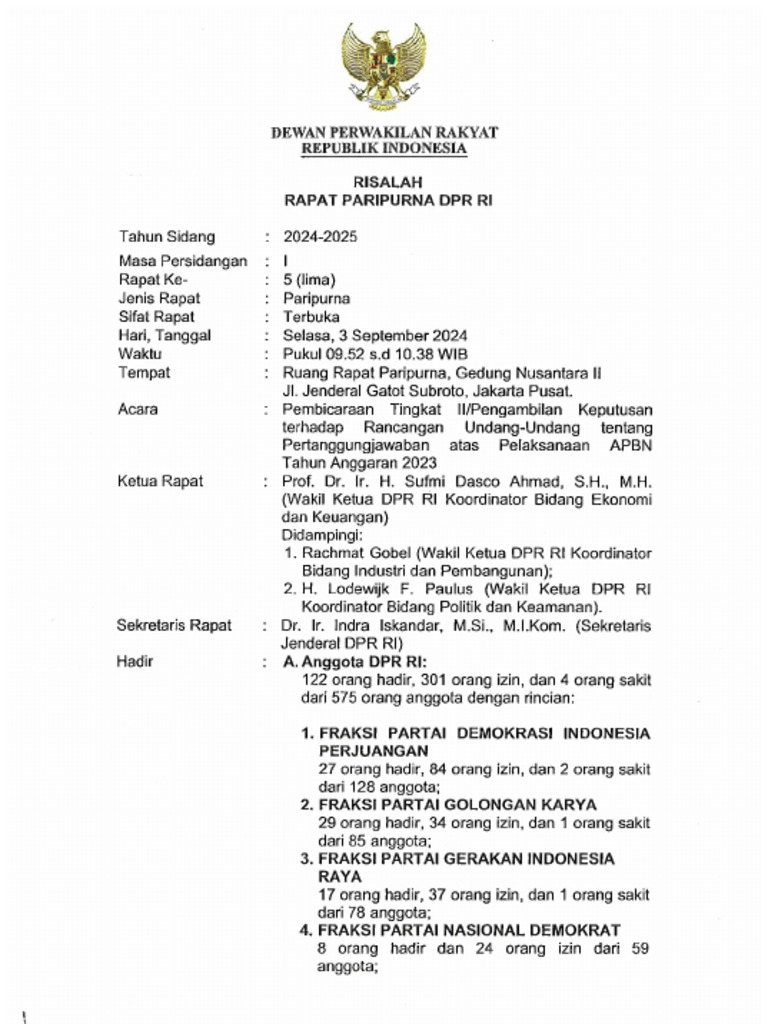 Persipar Risalah Rapat Rapat Paripurna Ke 3 Masa Persidangan I Tahun Sidang 2024 2025 1729041308 ...