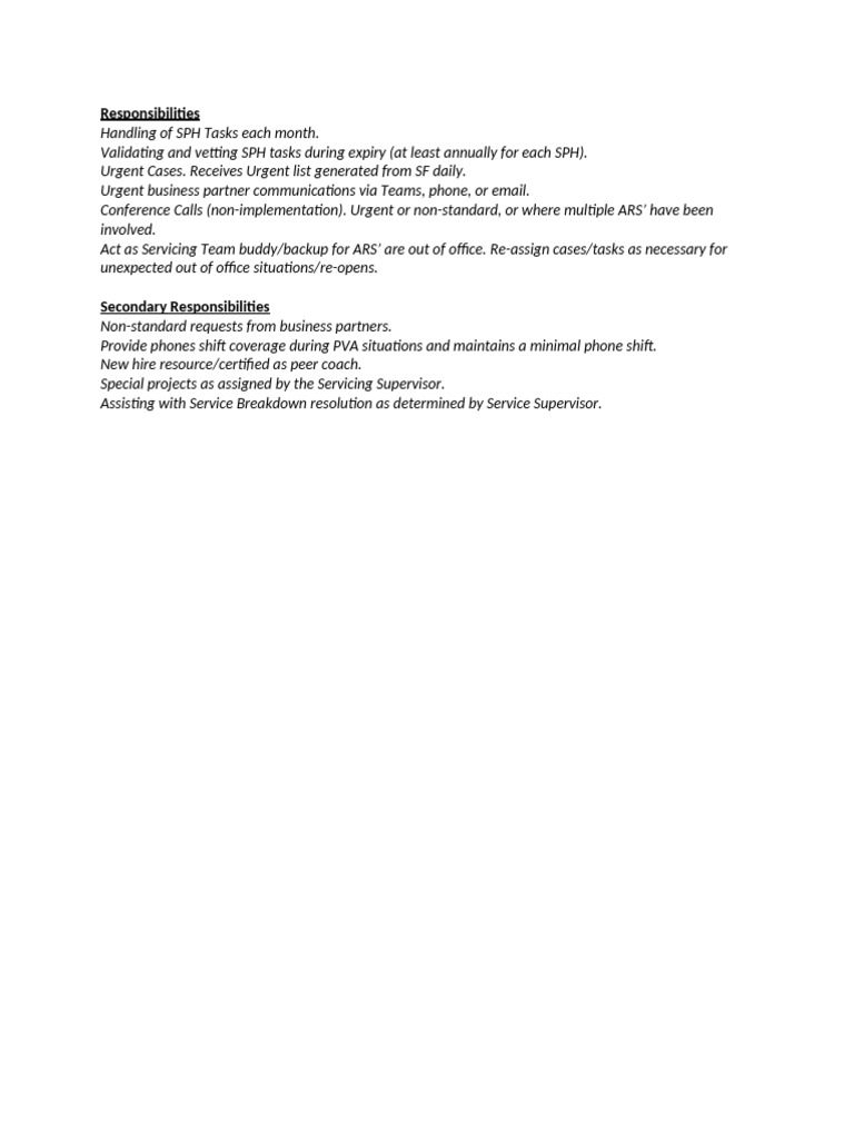 Floater Responsibilities | PDF