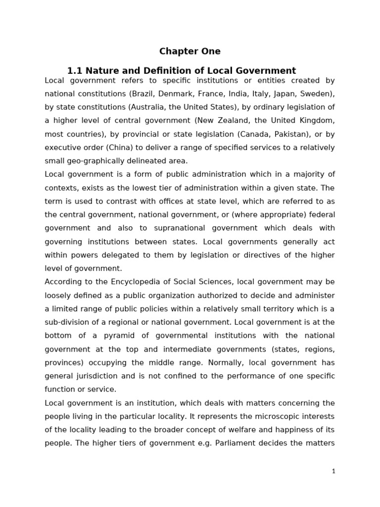 Local Government: Definition & Evolution | PDF | State (Polity ...