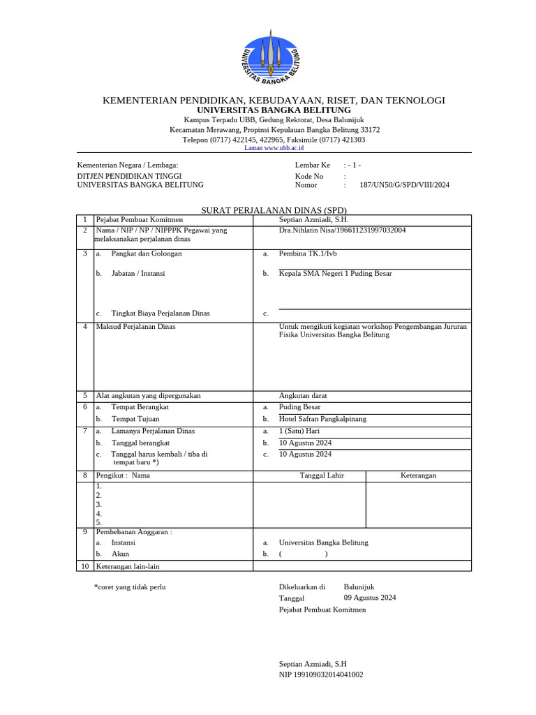 Format SPPD Peserta | PDF