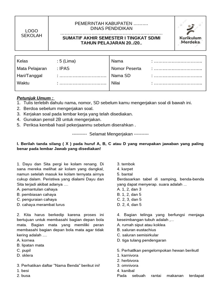 SAS IPAS Kelas 5 SEM 1 | PDF