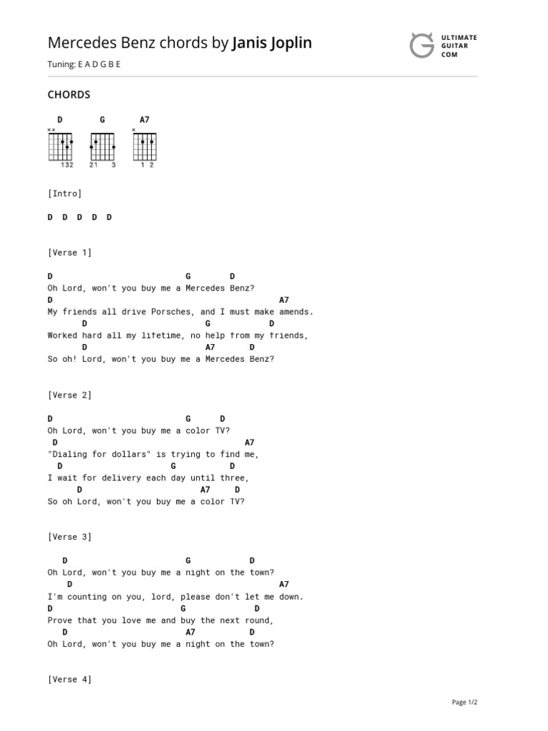 Janis Joplin's Mercedes Benz Chords | PDF