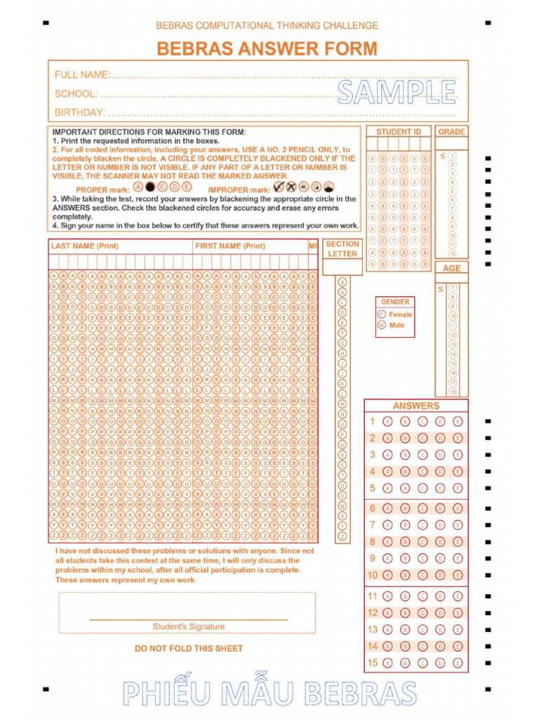 BEBRAS-Phiếu mẫu | PDF
