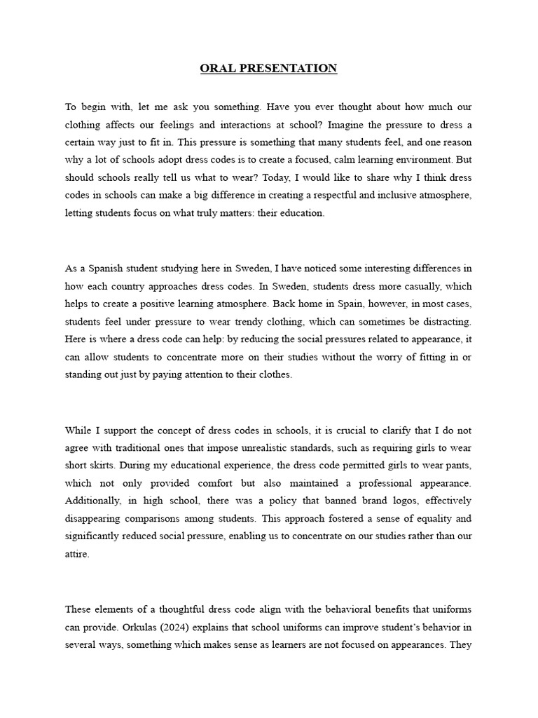 ORAL PRESENTATION | PDF | Clothing | Dress