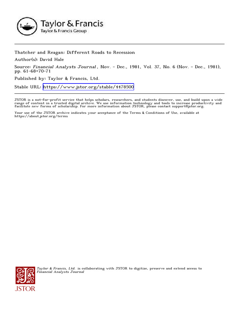 Thatcher vs. Reagan: Economic Paths | PDF | Inflation | Recession