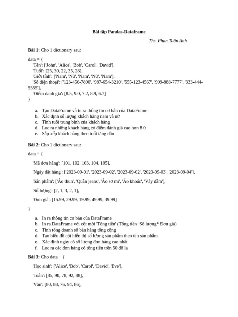 Bai Tap Pandas | PDF